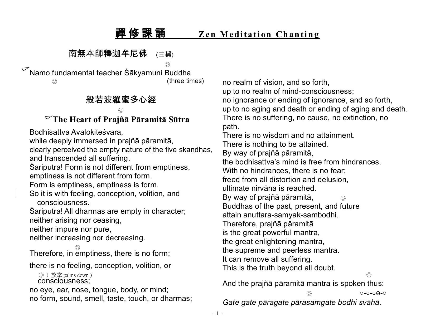 Heart Sutra – Buddha Gate Monastery